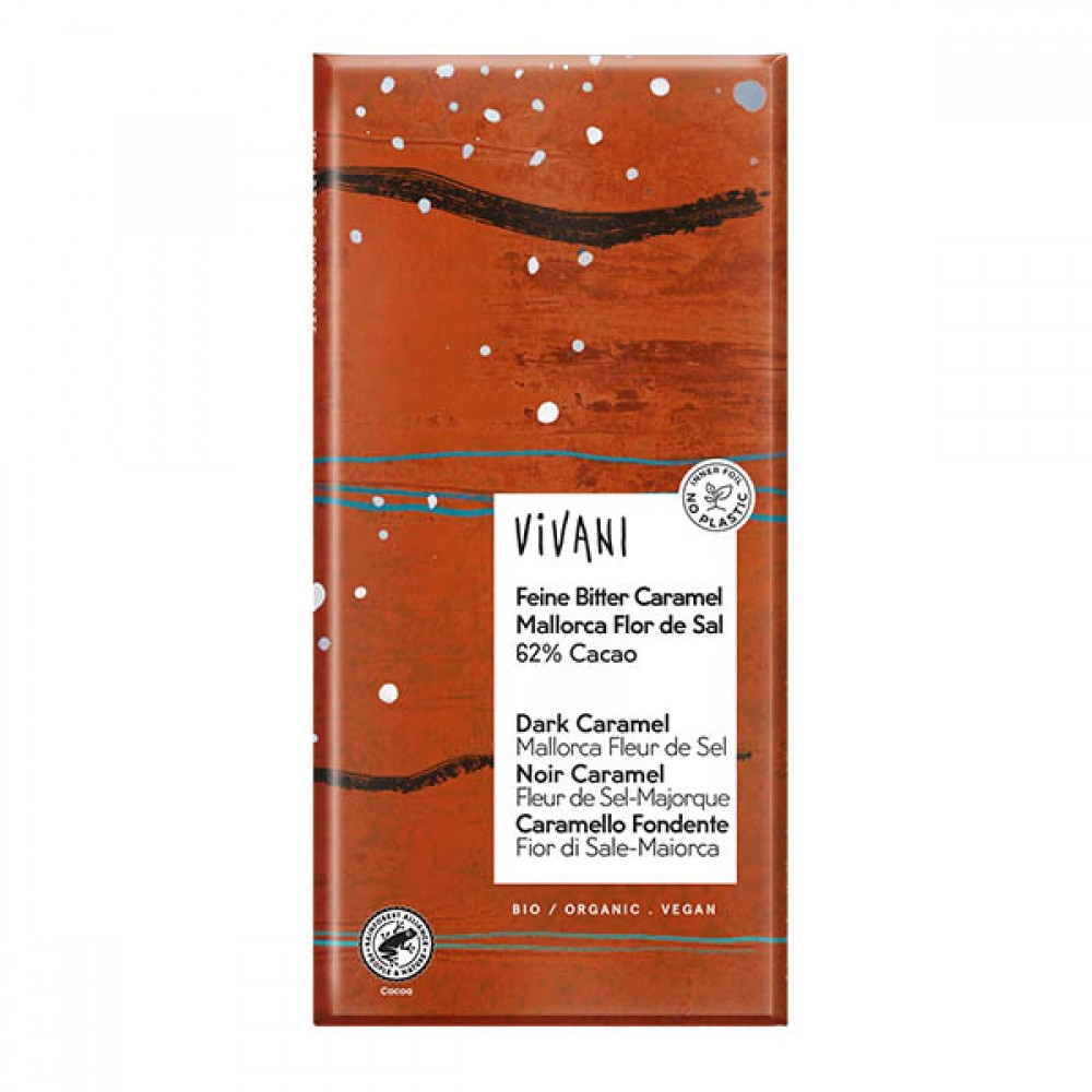 Vivani 62% Cacao Dark Salted Caramel Bar 10 x 80g - Planet Candy
